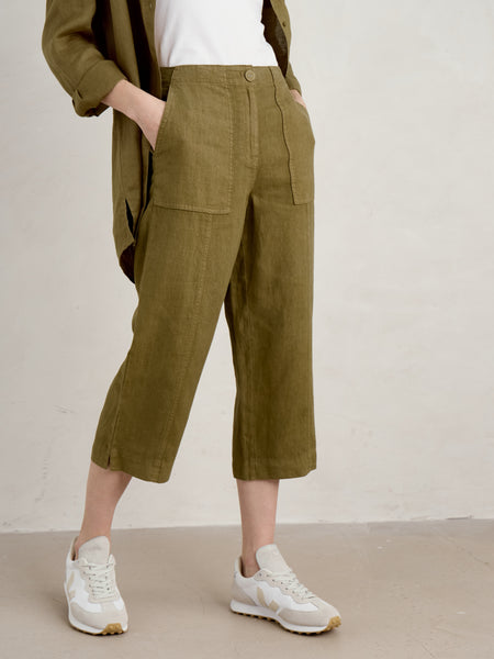 Seasalt Poleacre Cropped Linen Trousers - Fern Moss – House of Country