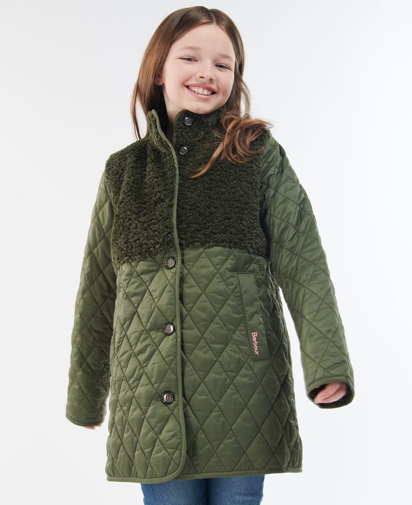 Barbour Girls Melby Quilted Jacket - Olive/Navy Adventure Floral ...