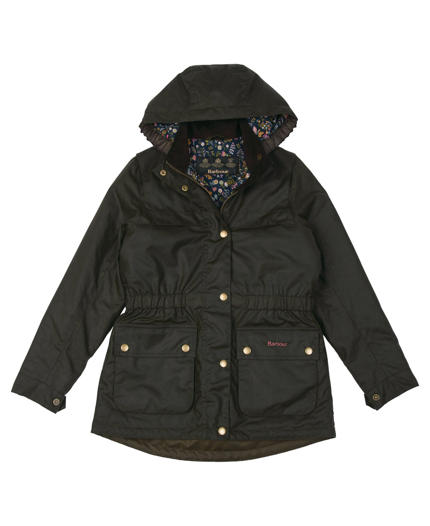 Barbour Girls Cassley Wax Jacket - Olive/Navy Adventure – House of Country