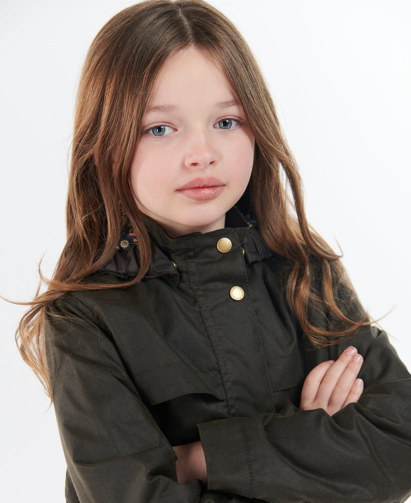 Barbour Girls Cassley Wax Jacket - Olive/Navy Adventure – House of Country